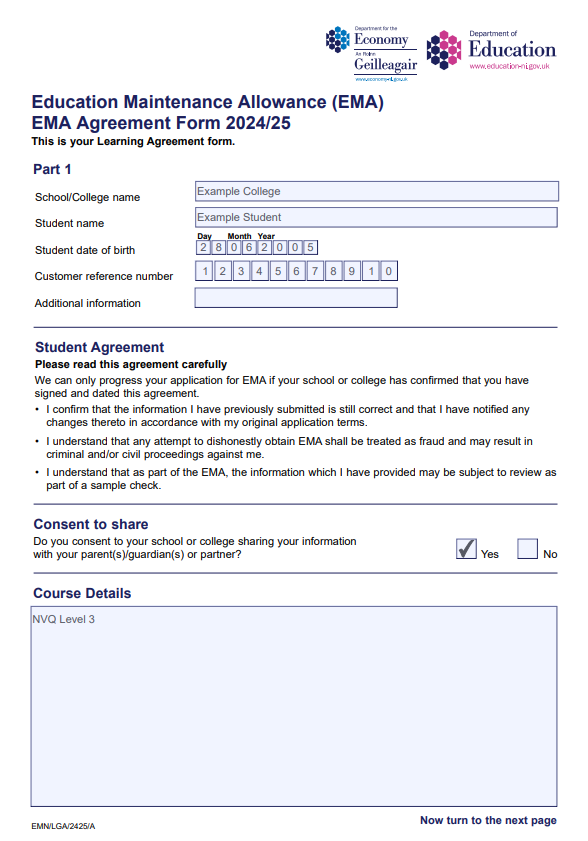 Example completed learning agreement